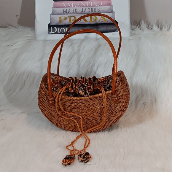 Bags | Woven Basket Draw String Purse | Poshmark
